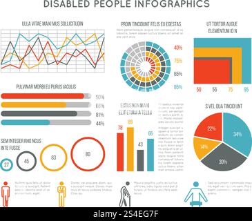 Healthcare and disability vector infographic with disabled person icons ...
