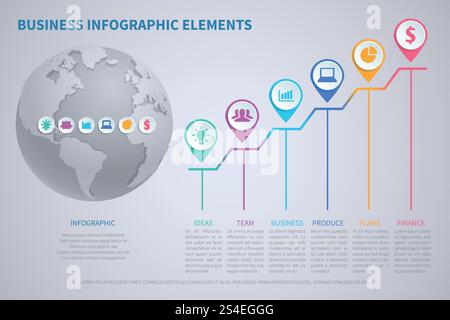 Modern vector business globalization infographic template with 3d world ...