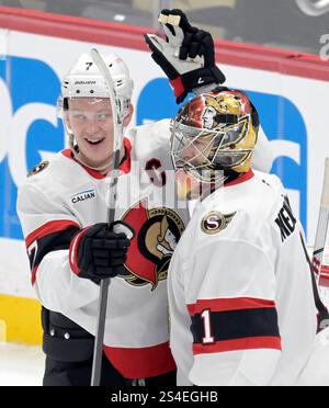 Ottawa Senators' Brady Tkachuk (7) celebrates his goal against the ...