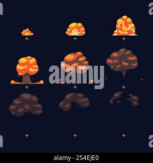 Vector explosion, war game blast fx animation frames sprite. Effect ...