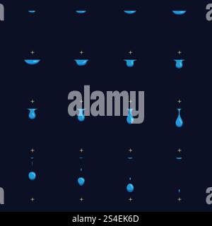 Falling water drops vector animation frames. Drop water fall animation ...