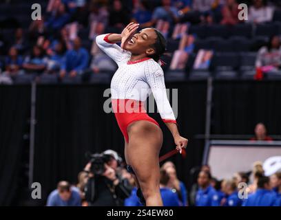 Arkansas gymnast Frankie Price on the floor during an NCAA gymnastics ...