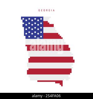 Georgia pixel flag map icon. 8 bit pixel art Georgian map covered with ...