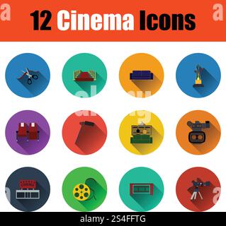Set of cinema icons. Full color with shadow flat design. Vector ...