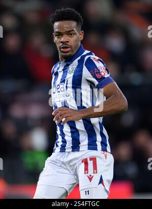 West Bromwich Albion's Grady Diangana celebrates the full time result ...