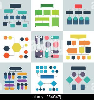 Hierarchy diagrams flowchart vector infographics set.Business structure ...