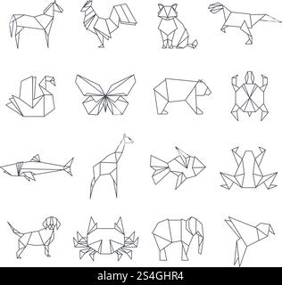 Line origami animals. Abstract polygon animals. Folded paper shapes ...