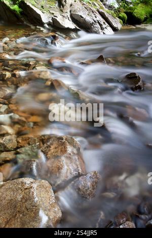 Long exposure photo of a river flowing down the mountains in the Ladakh ...
