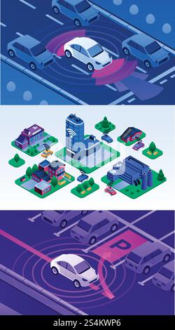 Driverless car banner set, isometric style Stock Vector Image & Art - Alamy