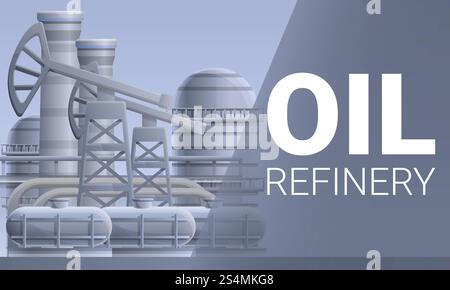 Oil refinery concept banner. Cartoon illustration of oil refinery ...