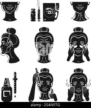 Lifting facial icons set. Simple set of lifting facial vector icons for ...