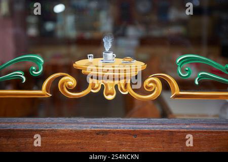 Fileteado art detail at the window of the Notable Bar "El Colonial ...