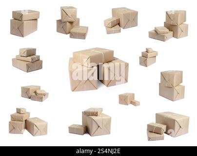 Many different parcels isolated on white, set Stock Photo - Alamy