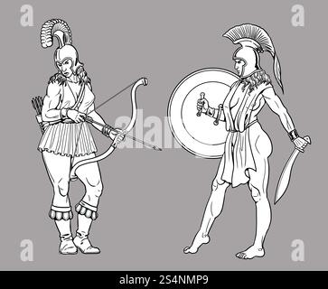 Women Warriors - Amazons. Handmade drawing with mythical female ...