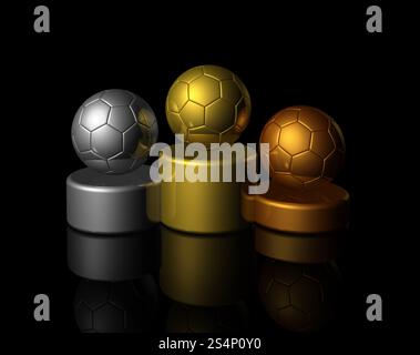 silver, gold and bronze soccer balls on white back Stock Photo - Alamy
