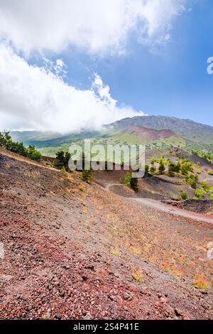 mountain path in clinker ground on volcano Etna, Sicily Stock Photo - Alamy