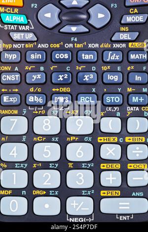 keypad of scientific calculator with many mathematical functions close ...