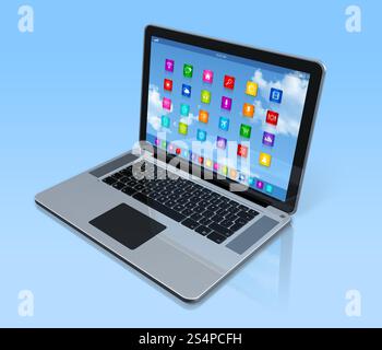 3D Laptop Computer - apps icons interface - isolated with clipping path ...