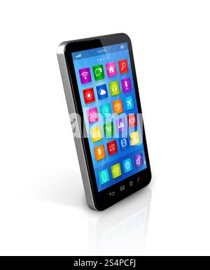 3D smartphone, mobile phone - apps icons interface - isolated on white ...