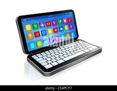 3D smartphone, Netbook - apps icons interface - isolated on white with ...