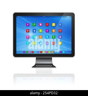 3D TV - Computer - apps icons interface - isolated on white with ...