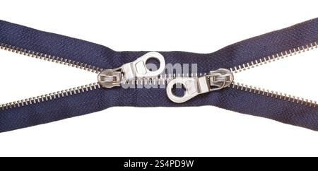 metallic blue zip fastener close up isolated on white background Stock ...