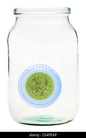 blue sphere little planet inside green grass round frame background ...