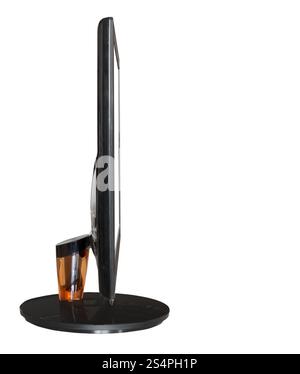 side view of computer black widescreen display isolated on white ...