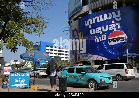 LAO P.D.R., Vientiane, vietnamese Vinfast electric car of APP Taxi ...