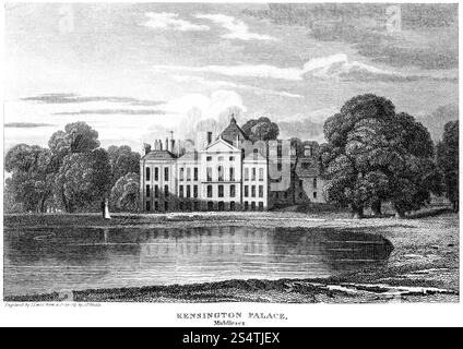An engraving of Kensington Palace, London scanned at high resolution ...
