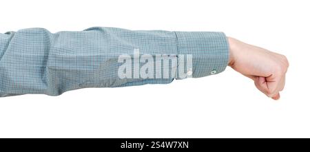 Female fist punches paper isolated on white background Stock Photo - Alamy