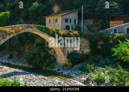 Santa Lucia Bridge, a medieval stone arch bridge over the Argentina ...