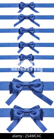 Satin ribbon bows for gift pack in gray color, isolated on white ...