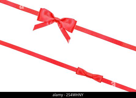 Red diagonal ribbons and bow, isolated on white Stock Photo - Alamy