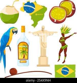 Vector collection of different brazilian symbols. Brazilian palm and ...