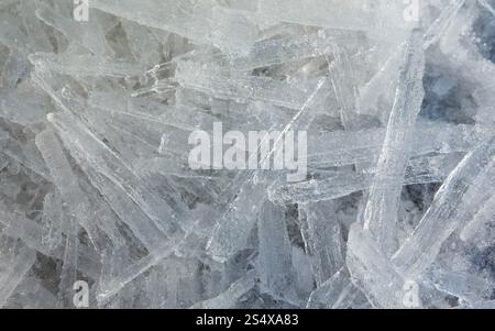 Glacial block of ice with interesting structure crystals macro. Winter ...