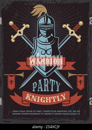 Poster with illustrations of medieval warrior helmet and swords Stock ...