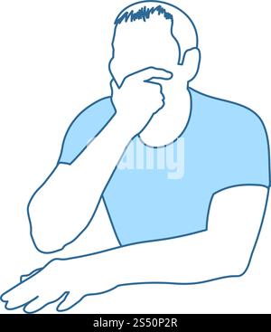Thinking Man Icon. Thin Line With Blue Fill Design. Vector Illustration ...