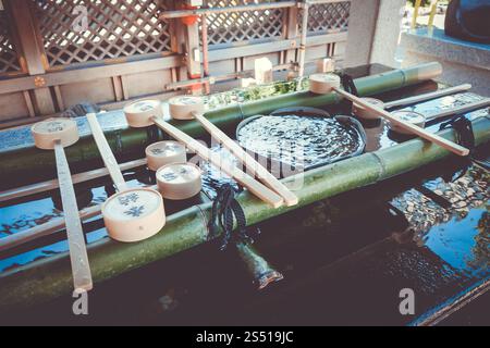 Purification fountain at a Shrine in Tokyo, Japan. Purification ...