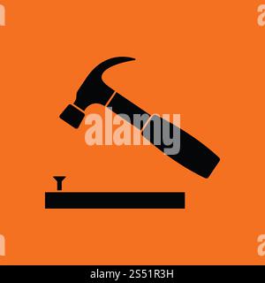 Icon of hammer beat to nail. Black background with white. Vector ...