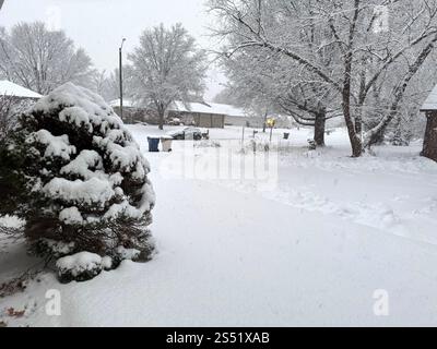 Heavy snow hits Wichita, Kansas coating items & trees. Showing a ...