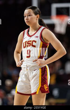 Southern California guard Kayleigh Heckel (9) dribbles during the first ...