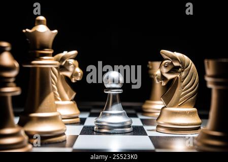 Chess battle, defeat, pawn, horse Stock Photo - Alamy
