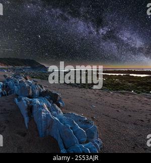 A beautiful view of ocean water with starry sky in the background Stock ...