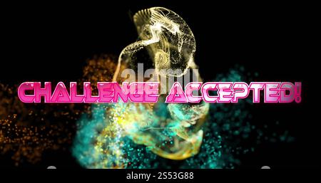 Image of challenge accepted text and shapes moving over black ...