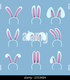 Easter masks set. Vector rabbit ears masks collection for Easter ...