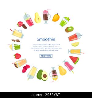 Set of smoothie fruit cocktail flat illustration. Tasty natural fruit ...