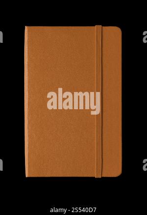 Black leather notebook on a paper brown background, notepad mock up ...