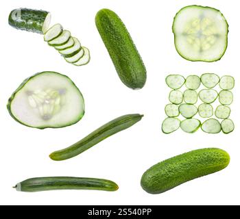 Collage of fresh cucumbers on white background Stock Photo - Alamy