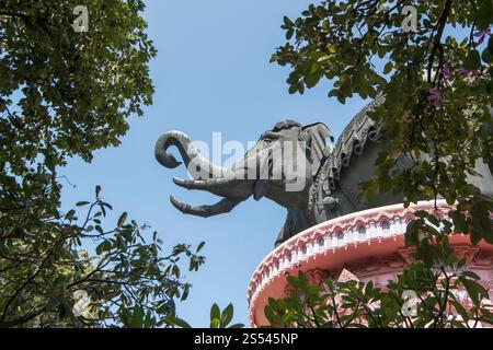 The 3 headed elephant statue of the Erewan Elephant Museum and temple ...